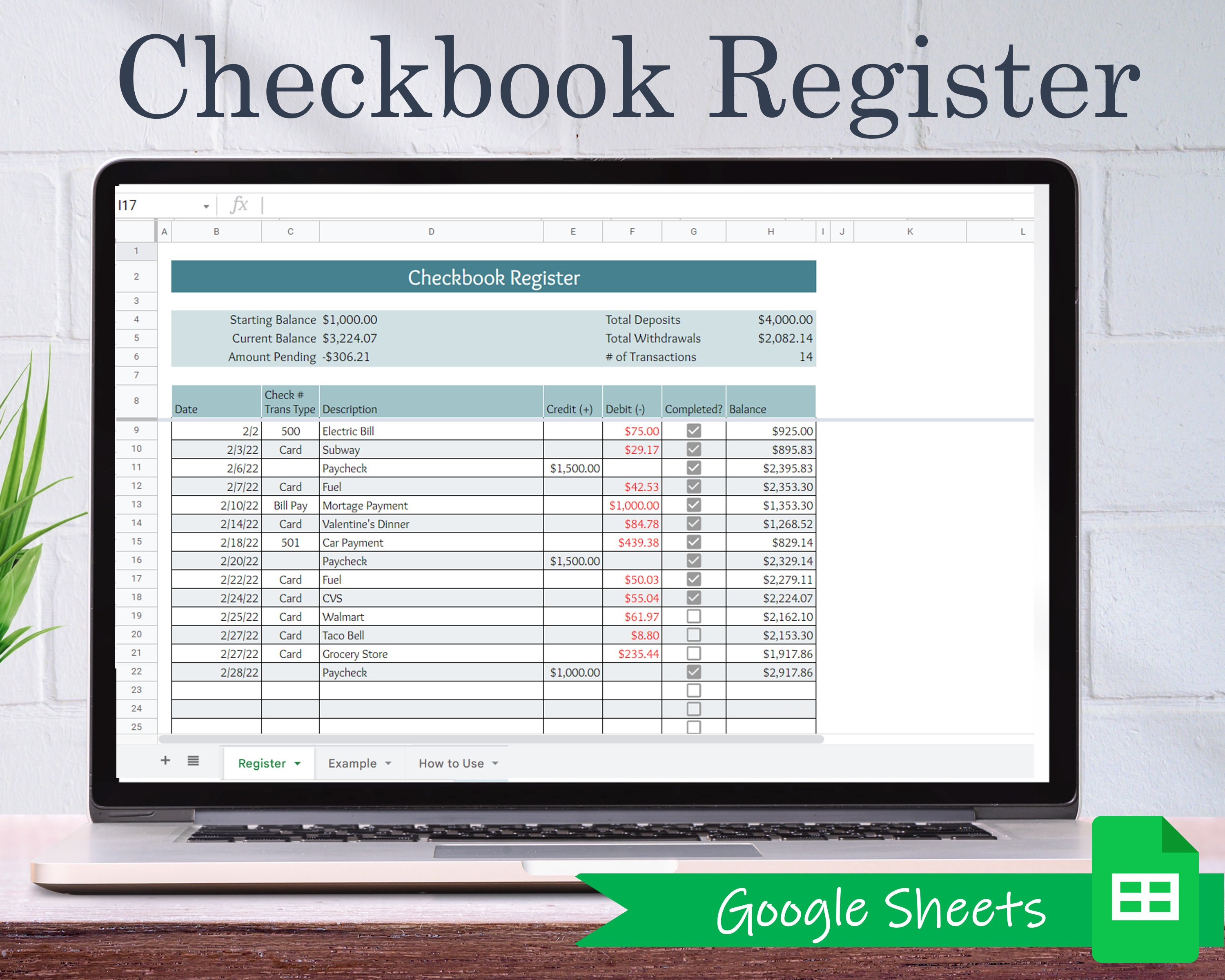 Digital Checkbook Register Google Sheets Checkbook - Etsy