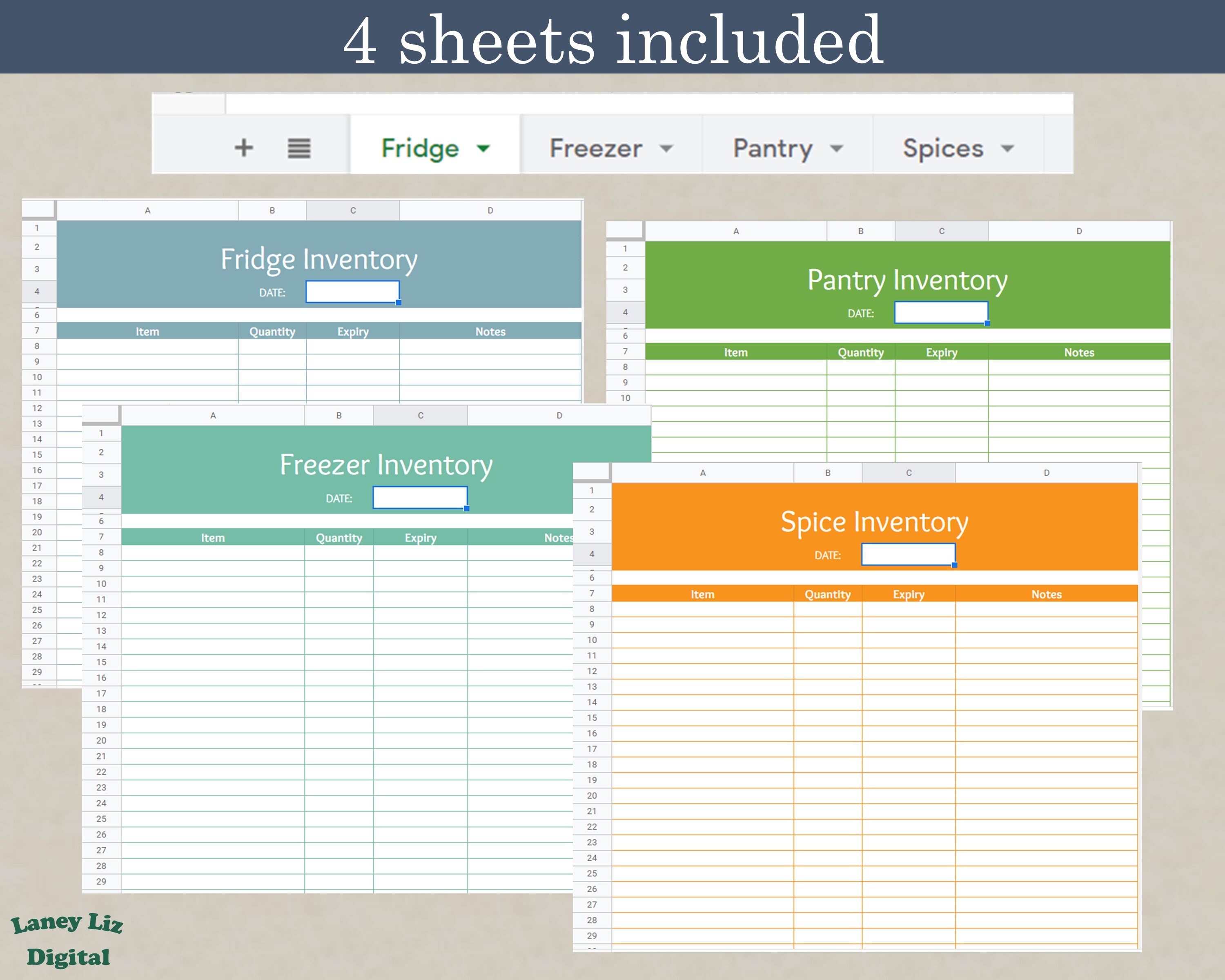 Kitchen Inventory Tracker | Google Sheets and MS Excel | Food Inventory ...