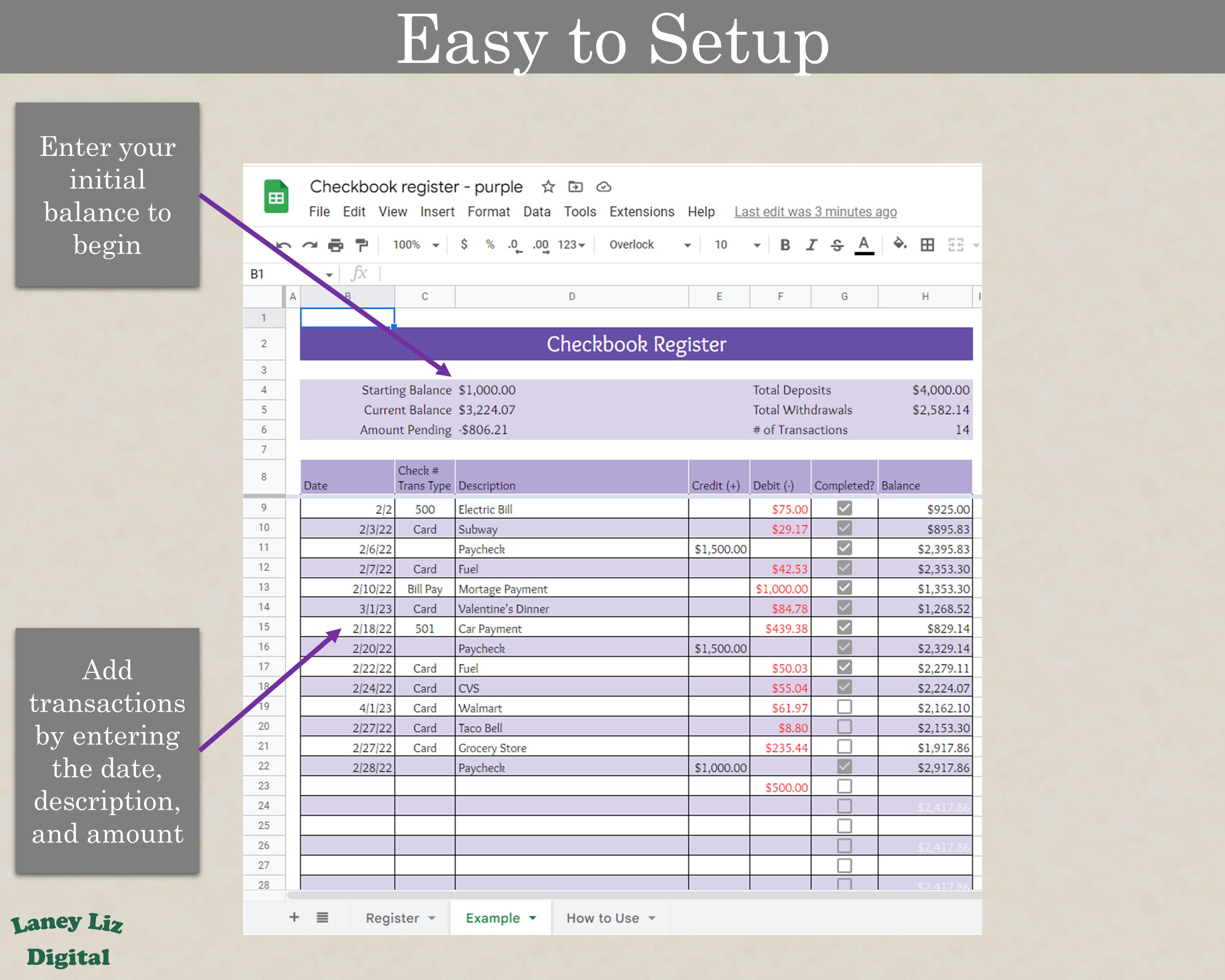 Digital Checkbook Register - Google Sheets | Checkbook Template - Etsy