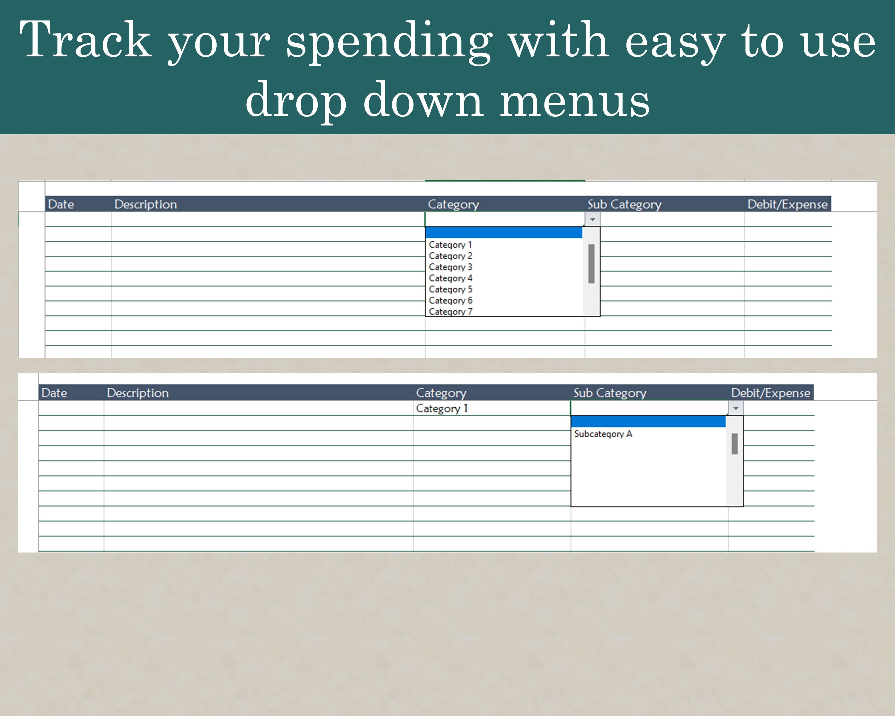 Spending Tracker EXCEL Template, Expense Log, Transaction Register - Etsy