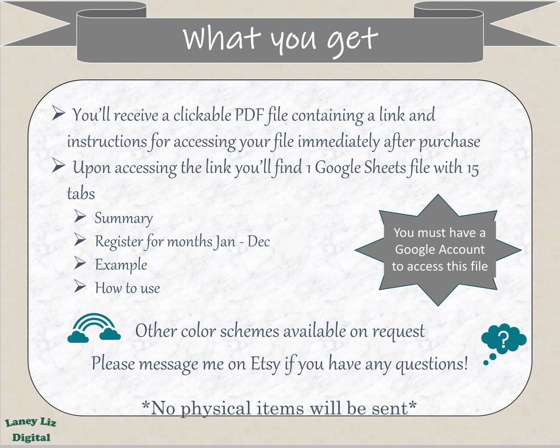 Digital Checkbook Register - Google Sheets | Checkbook Template - Etsy