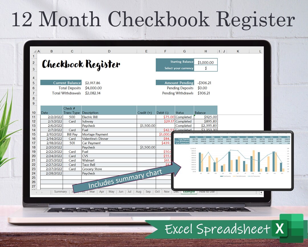 Digital Checkbook Register MS Excel Checkbook Template - Etsy