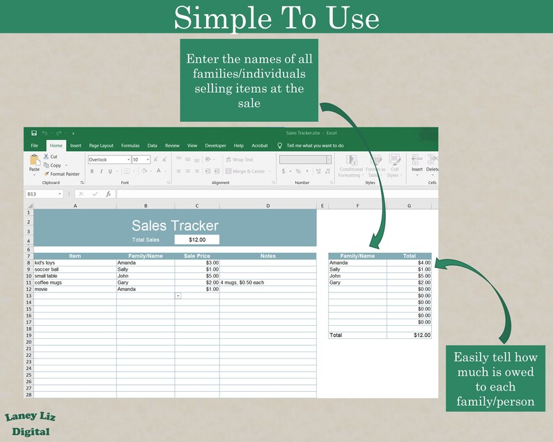 EXCEL Multi Family Sales Tracker Garage Sale Log Yard Sale Tracker - Etsy