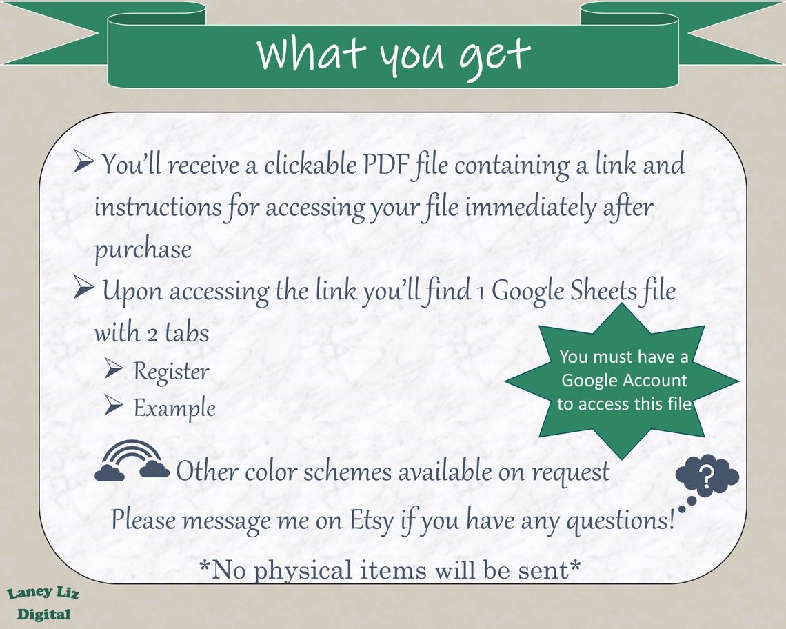 Digital Checkbook Register Google Sheets Checkbook - Etsy