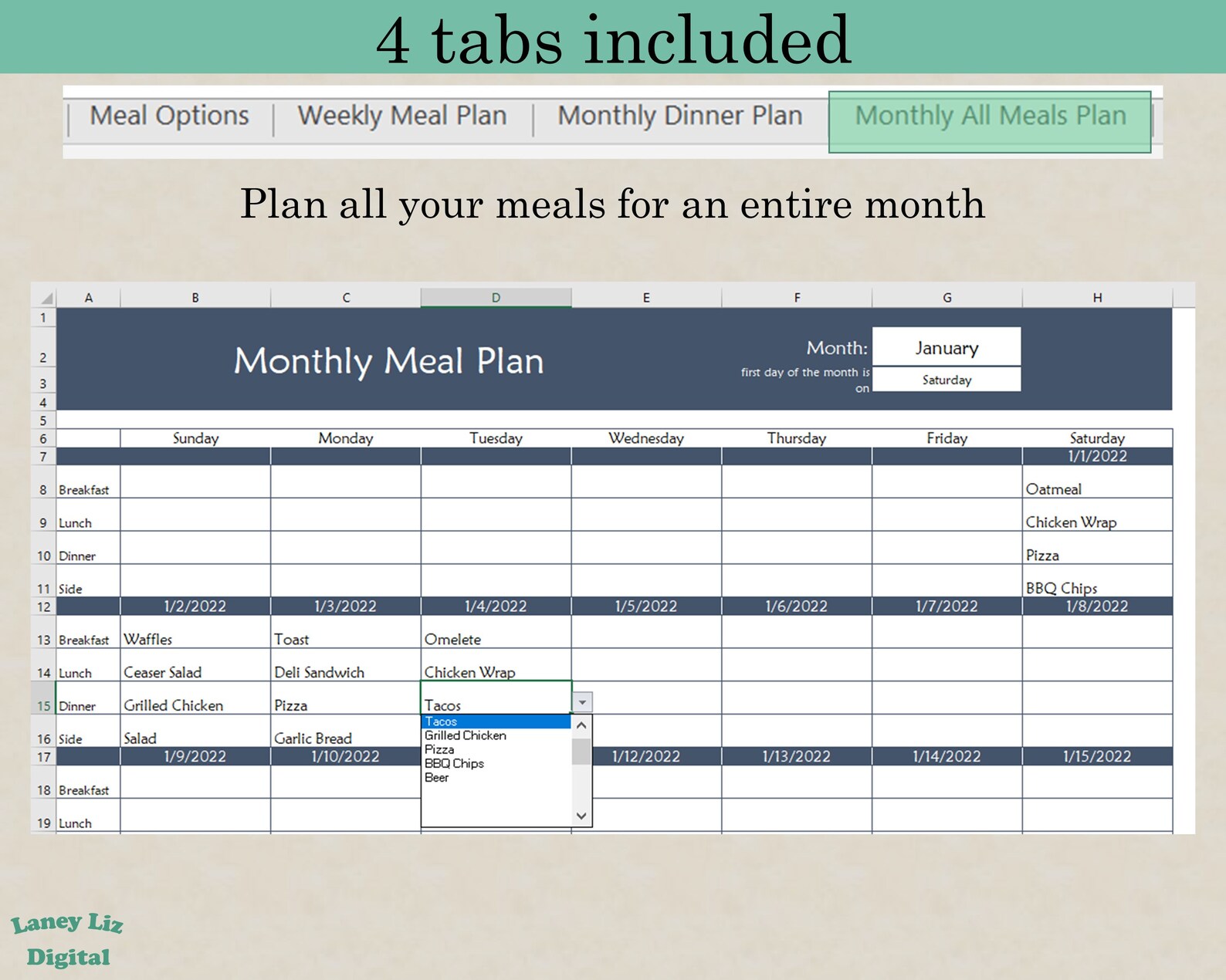 Digital Meal Planner Interactive Menu Plan Monthly Dinner - Etsy
