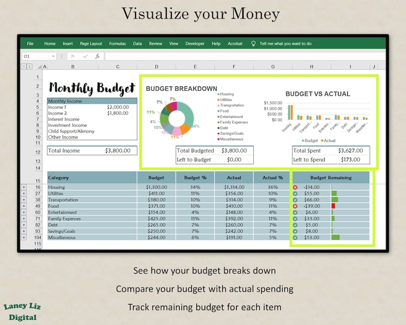 Monthly Budget Template - MS Excel | Budget Spreadsheet - Etsy