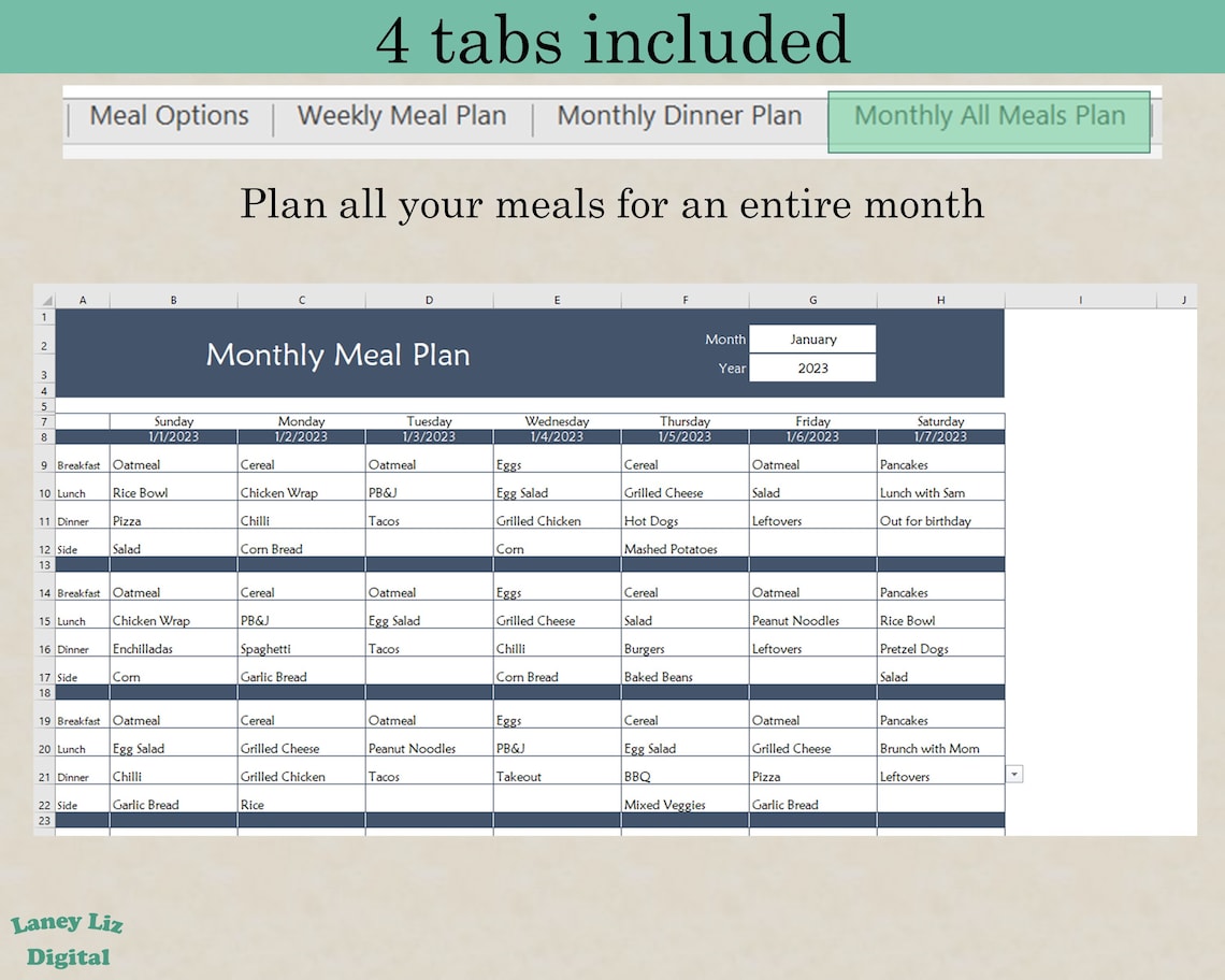 Digital Meal Planner Interactive Menu Plan Monthly Dinner Guide - Etsy