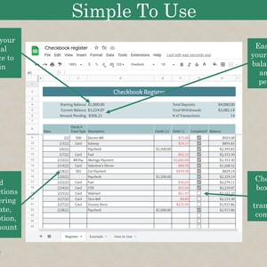 Digital Checkbook Register Google Sheets Checkbook Template - Etsy