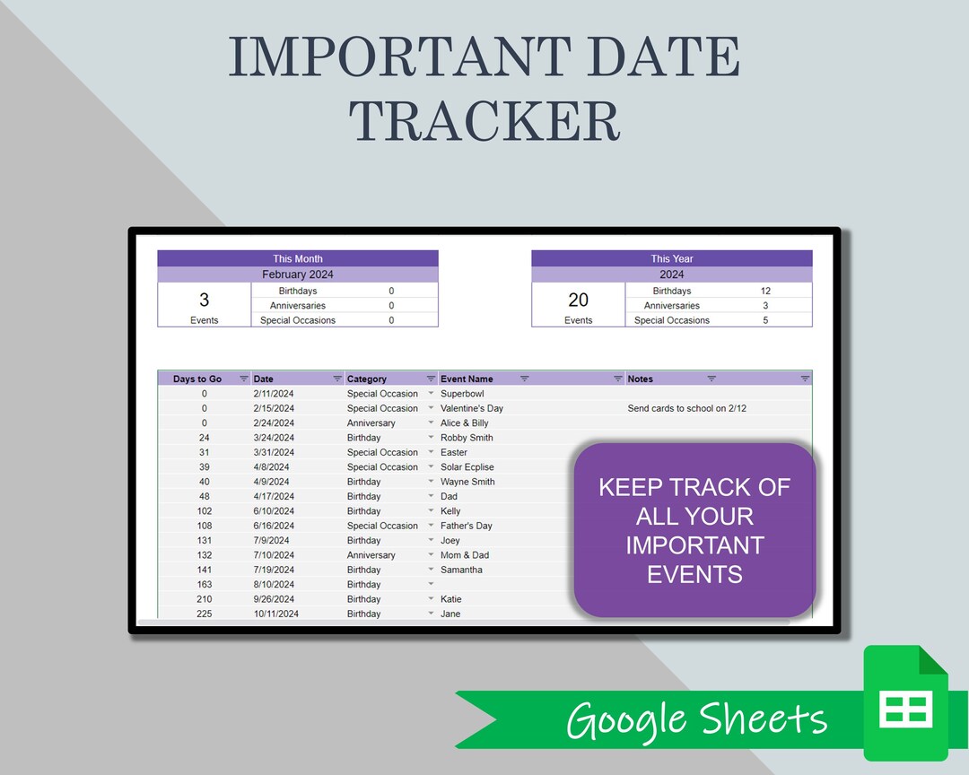 Birthday and Anniversary Tracker, Important Date List, Event Countdown ...