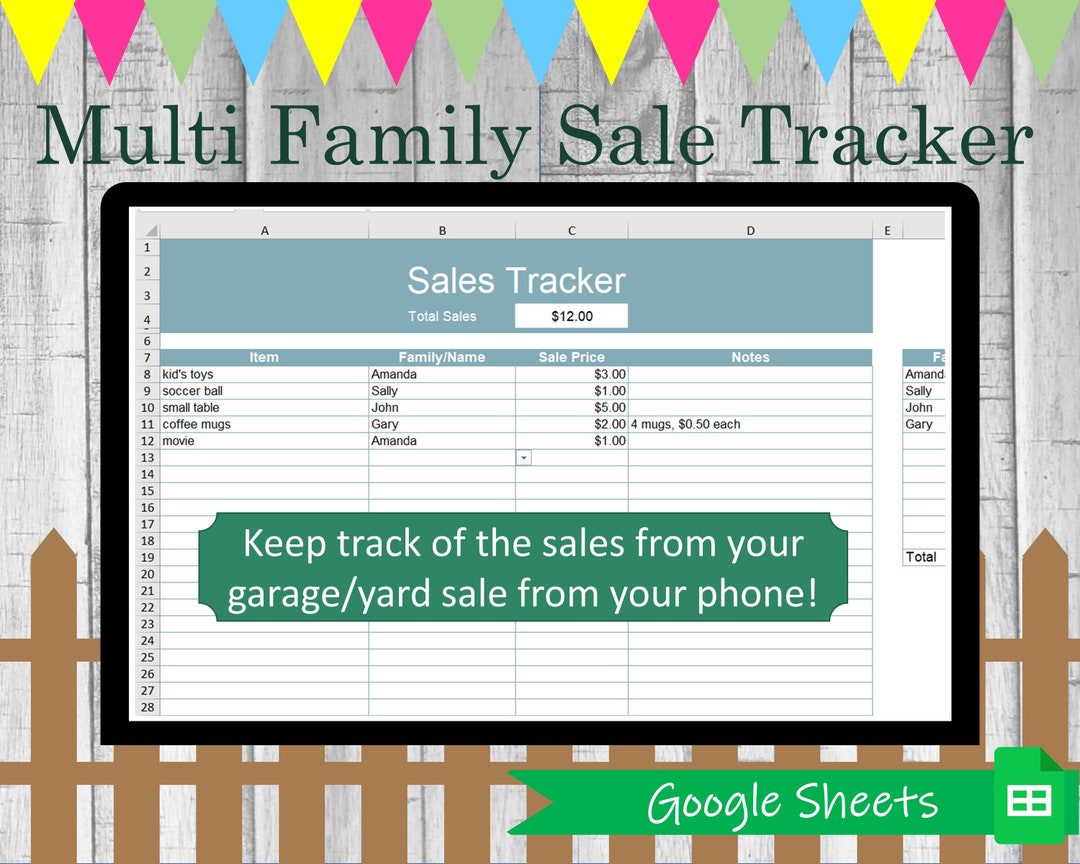 Google Multi Family Sales Tracker | Garage Sale Log | Yard Sale Tracker - Etsy