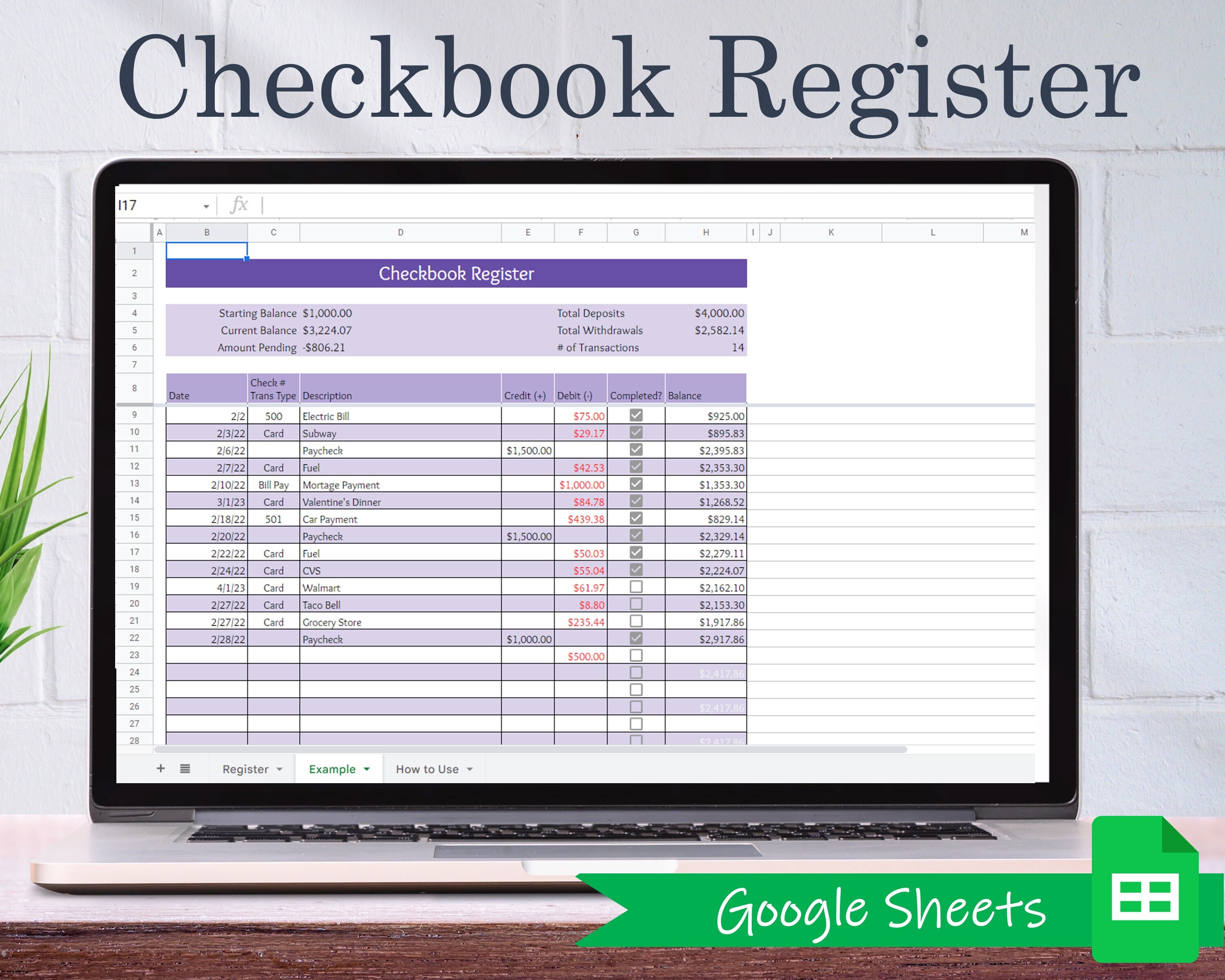 Digital Checkbook Register Google Sheets Checkbook Template - Etsy
