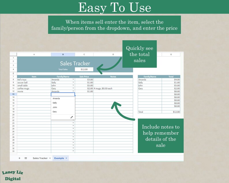 Google Multi Family Sales Tracker | Garage Sale Log | Yard Sale Tracker ...