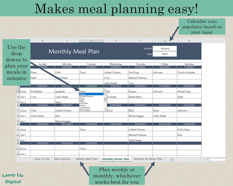 Digital Meal Planner | Interactive Menu Plan | Monthly Dinner Guide - Etsy