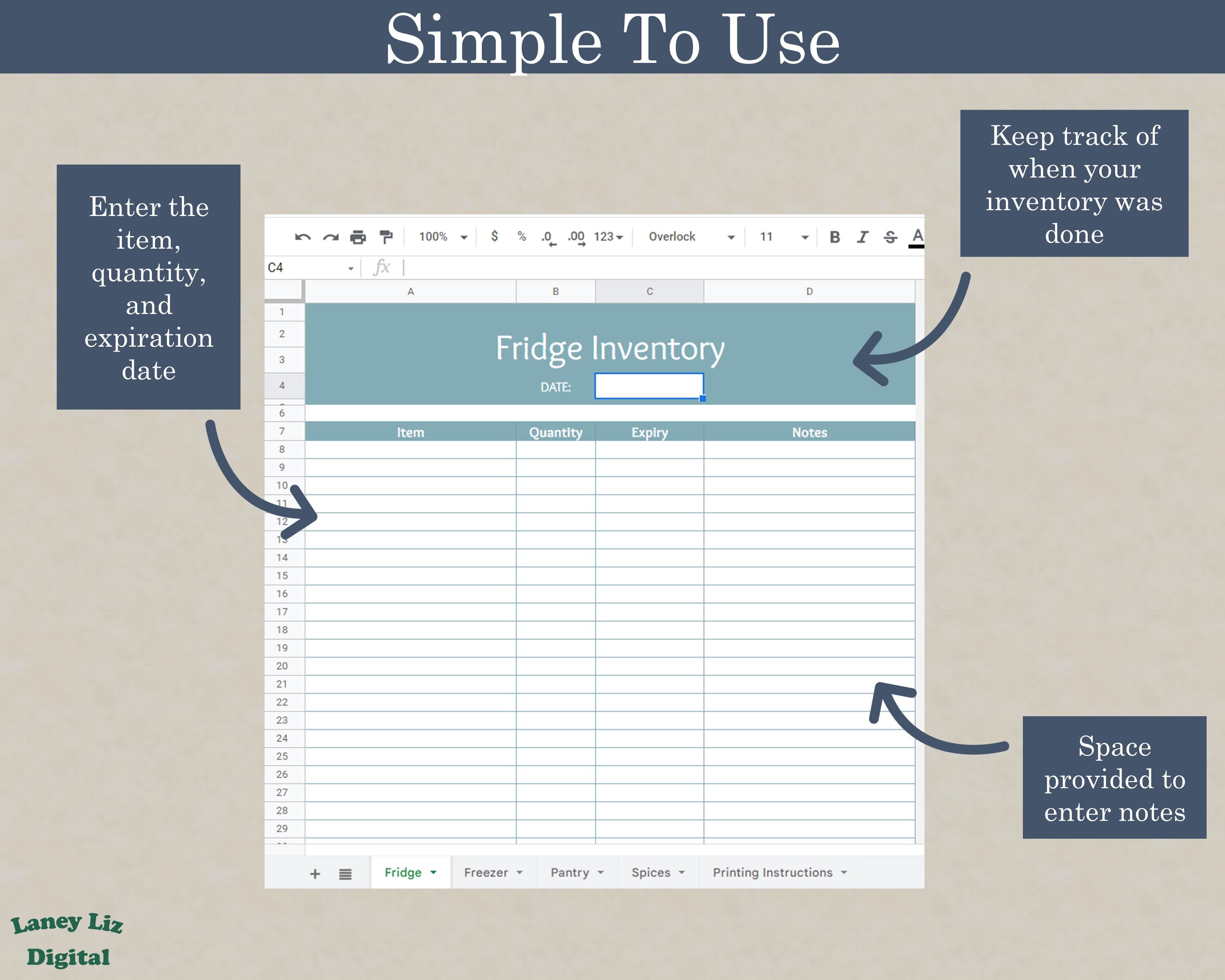 Kitchen Inventory Tracker | Google Sheets and MS Excel | Food Inventory ...