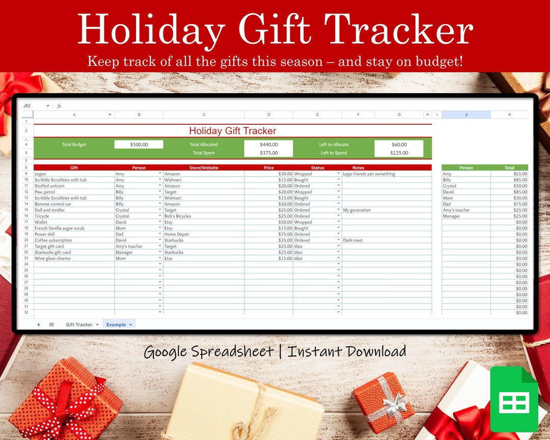 Holiday Gift Tracker | Digital Christmas List | Christmas Gift Log ...