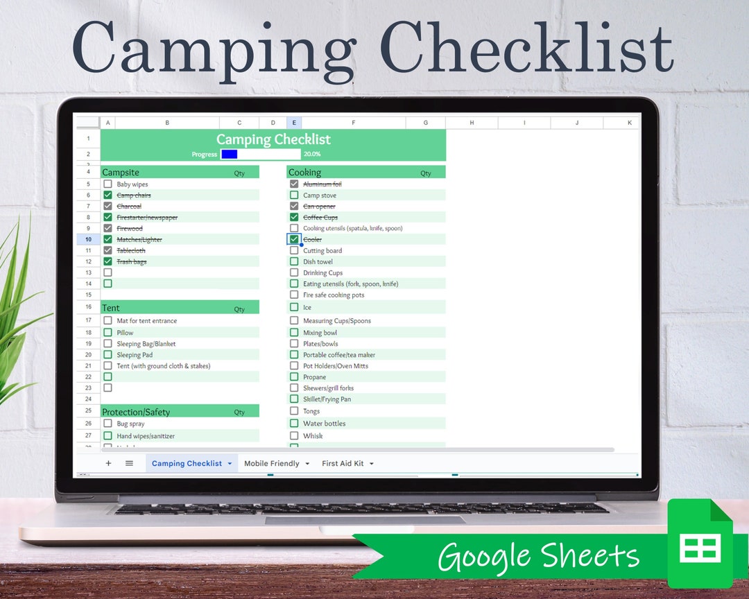 Digital Camping Checklist - Google Sheets | Camping Planner - Etsy
