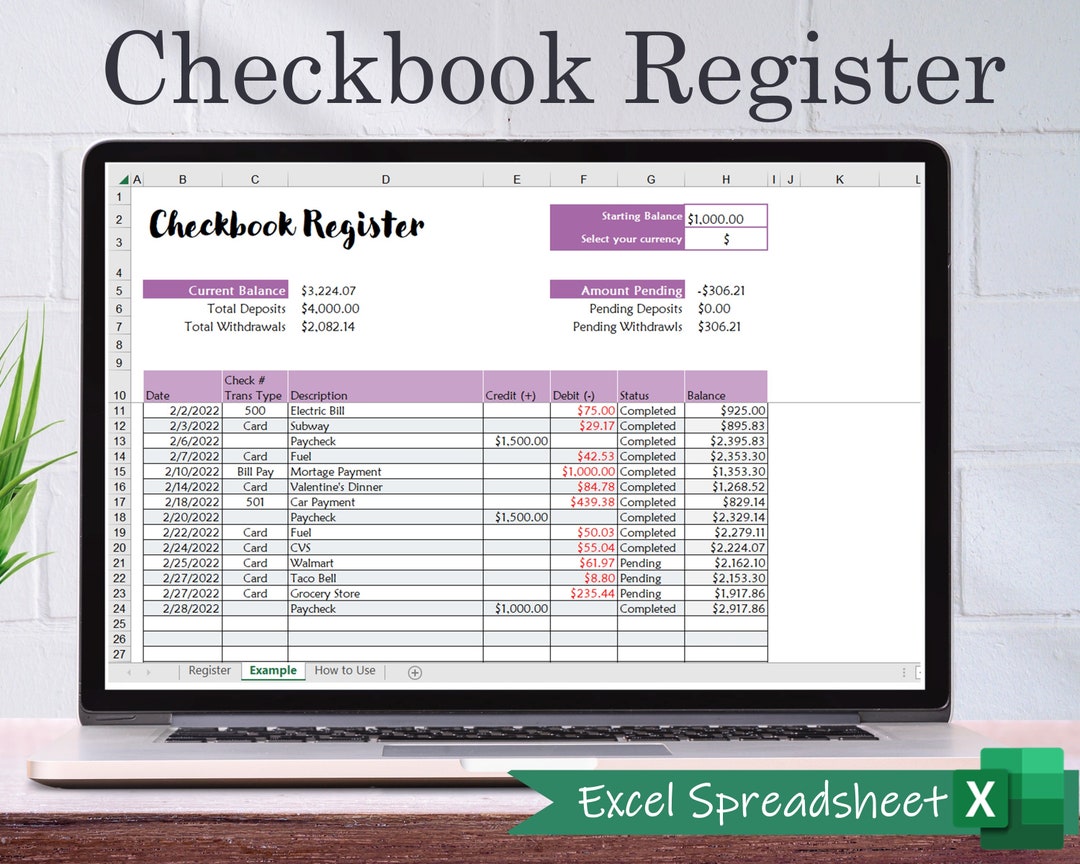 Digital Checkbook Register - MS Excel | Checkbook Template - Etsy