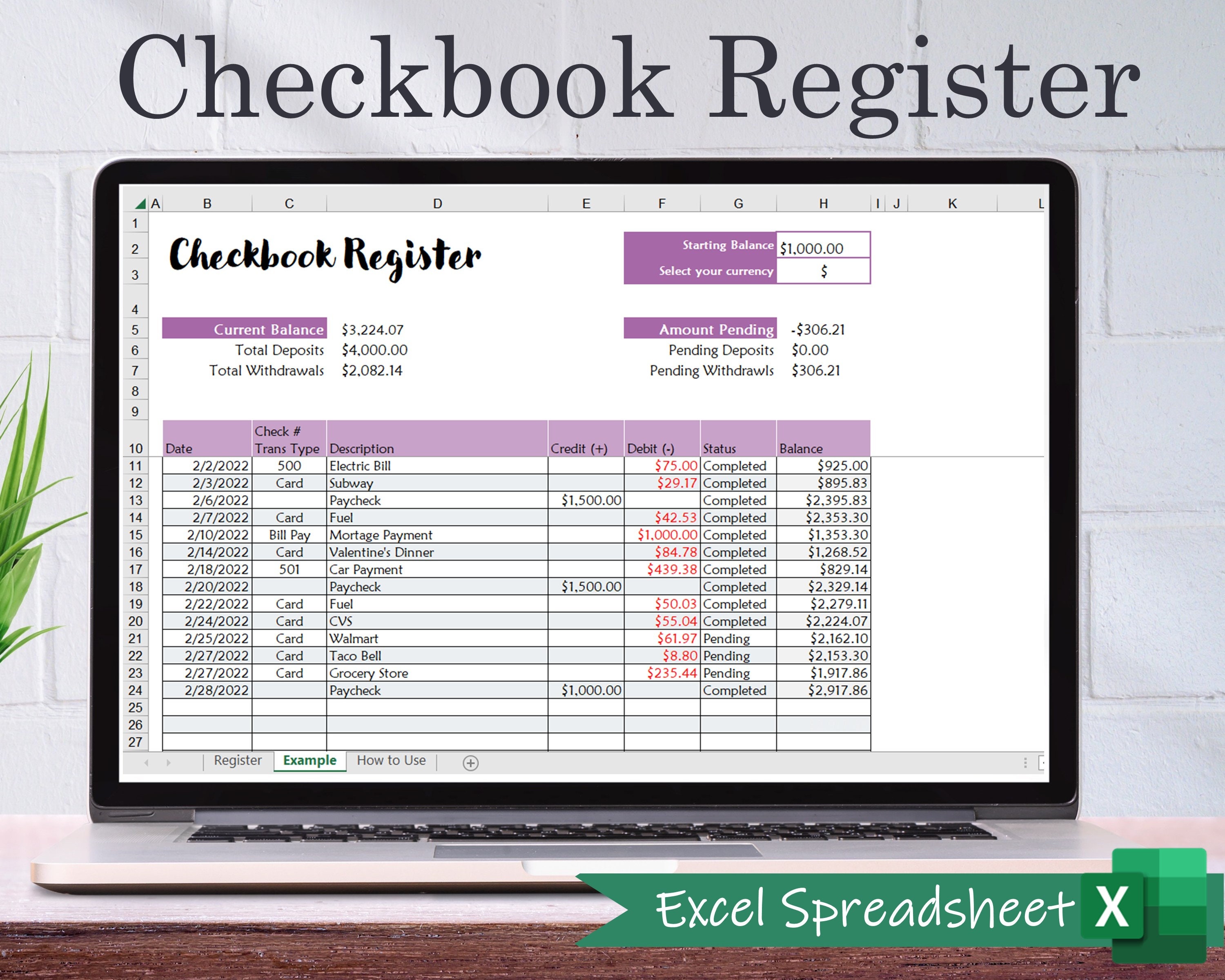 Digital Checkbook Register - MS Excel | Checkbook Template - Etsy