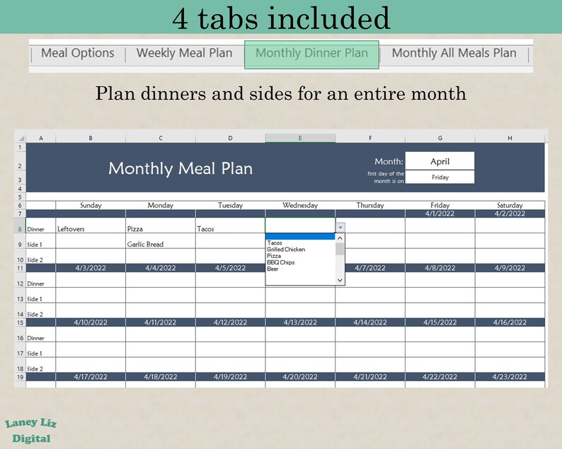 Digital Meal Planner Interactive Menu Plan Monthly Dinner - Etsy