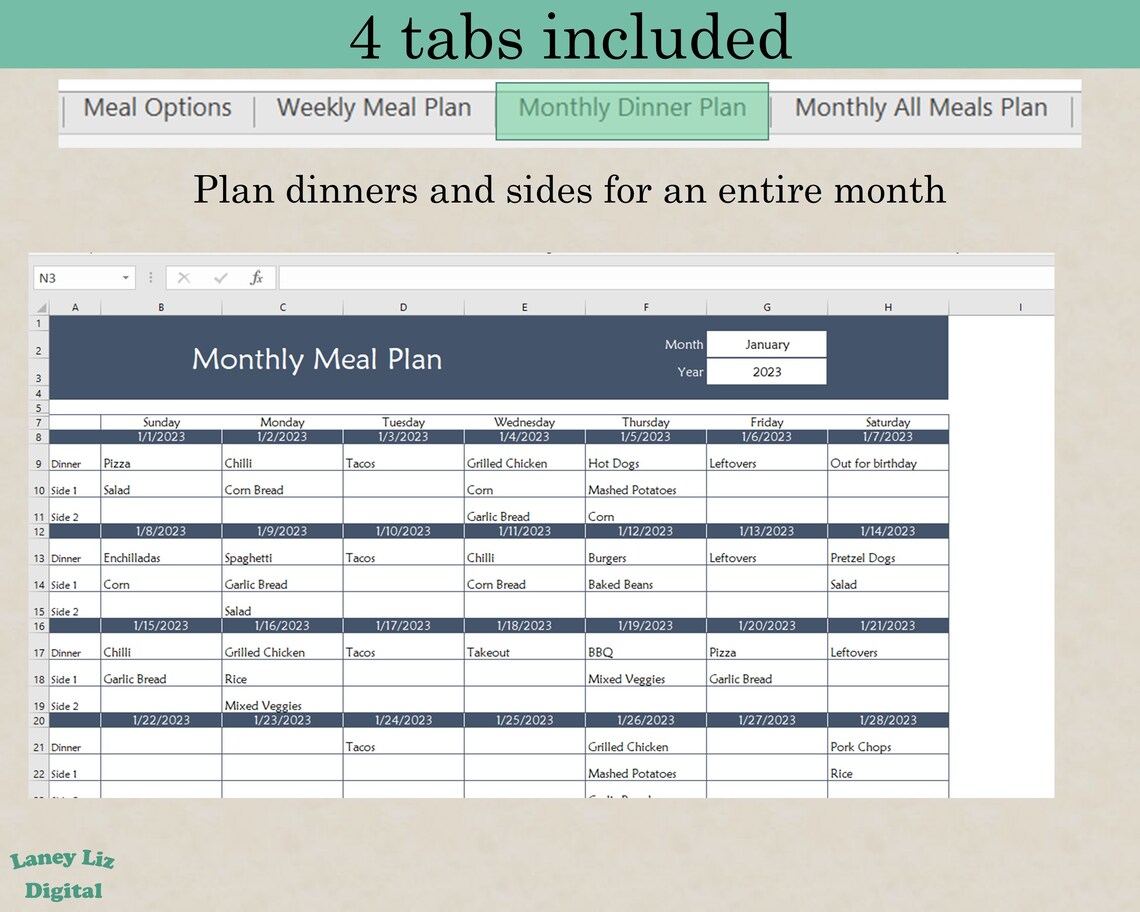 Digital Meal Planner Interactive Menu Plan Monthly Dinner Guide - Etsy