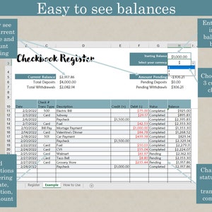 Digital Checkbook Register MS Excel Checkbook Template - Etsy