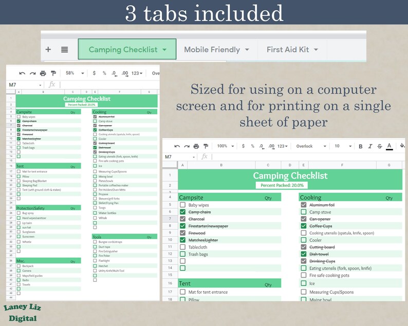 Digital Camping Checklist Google Sheets Camping Planner | Etsy