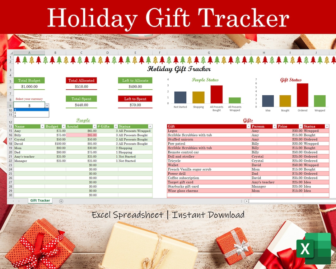 Holiday Gift and Budget Tracker | Digital Christmas List | Christmas ...