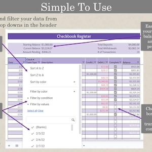 Digital Checkbook Register - Google Sheets | Checkbook Template - Etsy