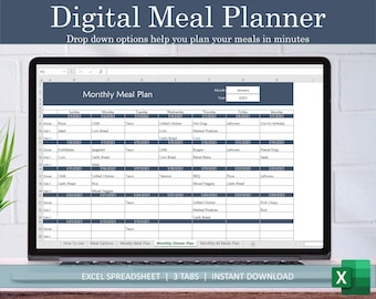 Weekly Meal Planner and Grocery List Google Sheets Digital Template ...