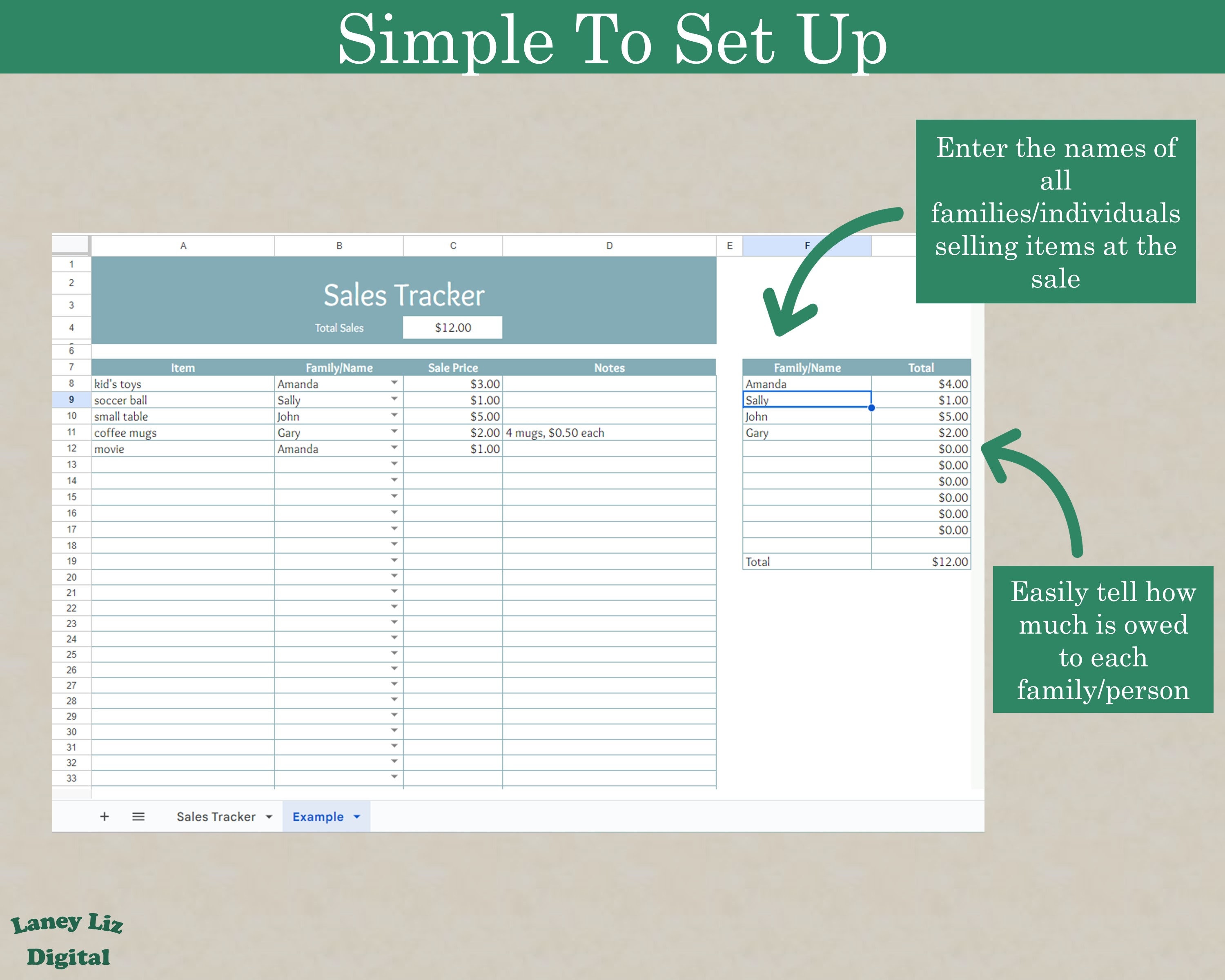 Google Sheets Garage Sale Tracker | Multi Family Yard Sale Log (digital ...