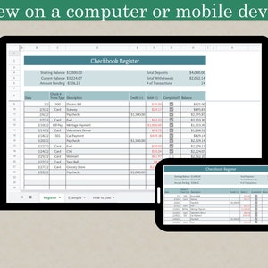 Digital Checkbook Register Google Sheets Checkbook Template - Etsy