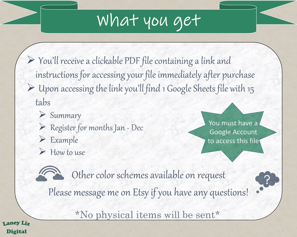 Digital Checkbook Register - Google Sheets | Checkbook Template - Etsy