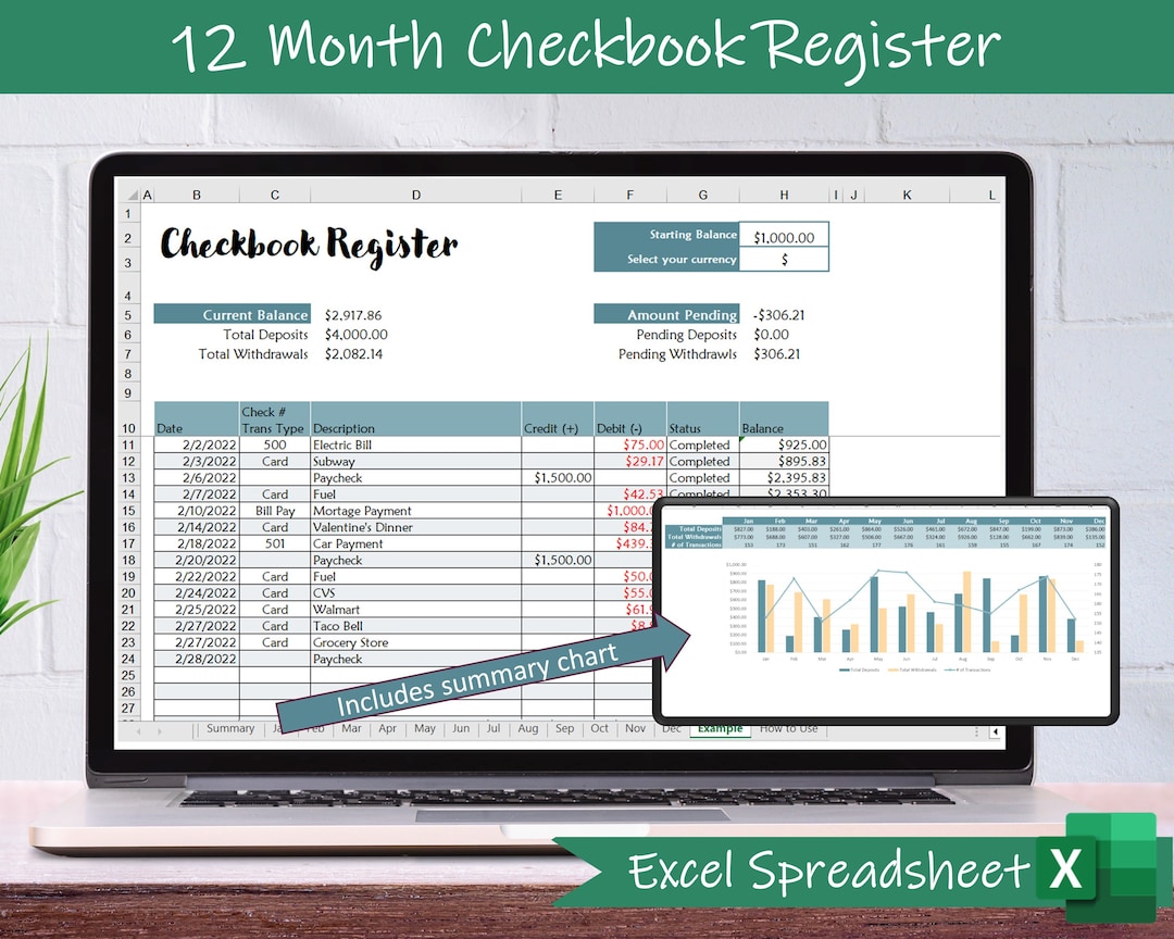 Digital Checkbook Register - MS Excel | Checkbook Template - Etsy