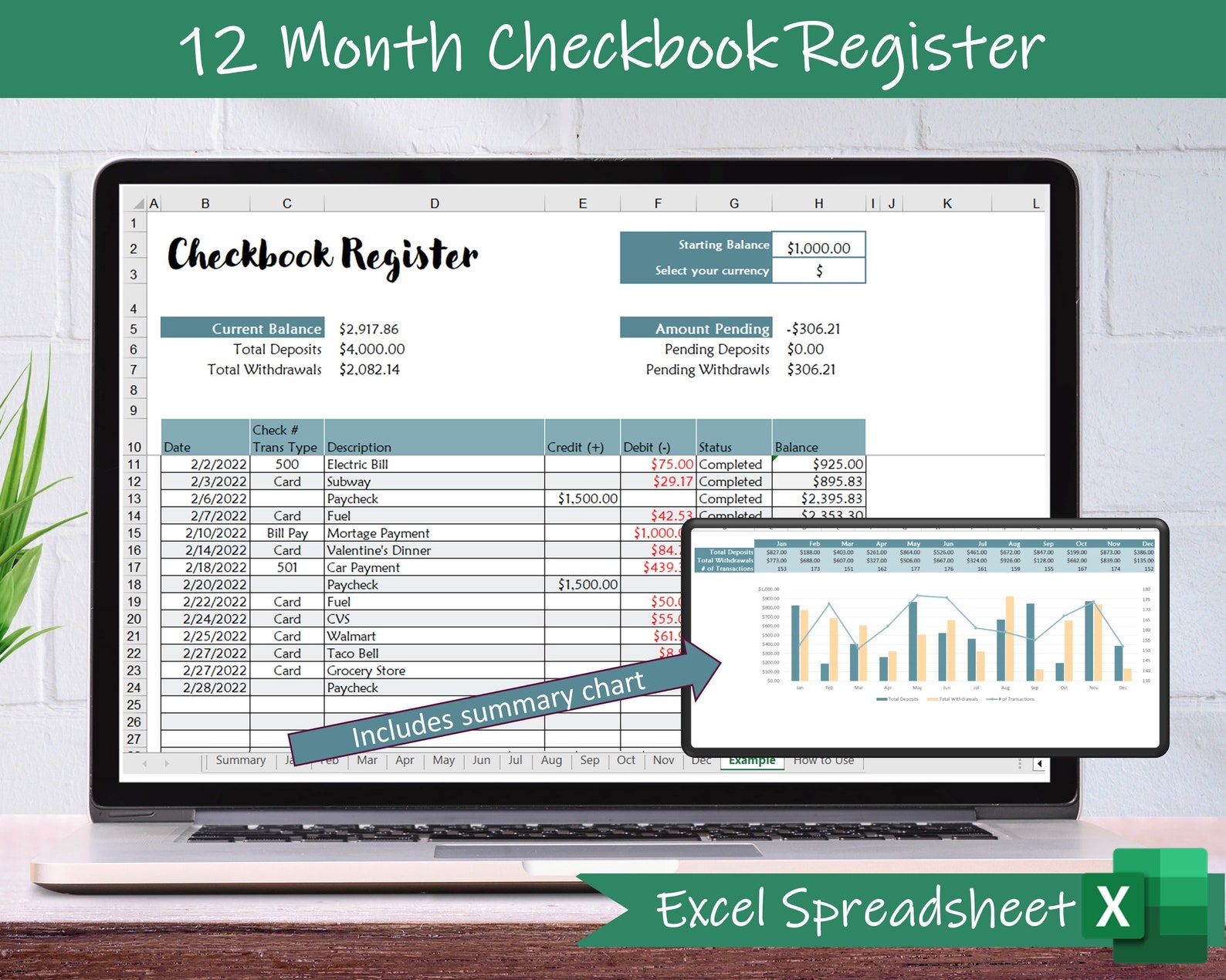 Digital Checkbook Register - MS Excel | Checkbook Template - Etsy