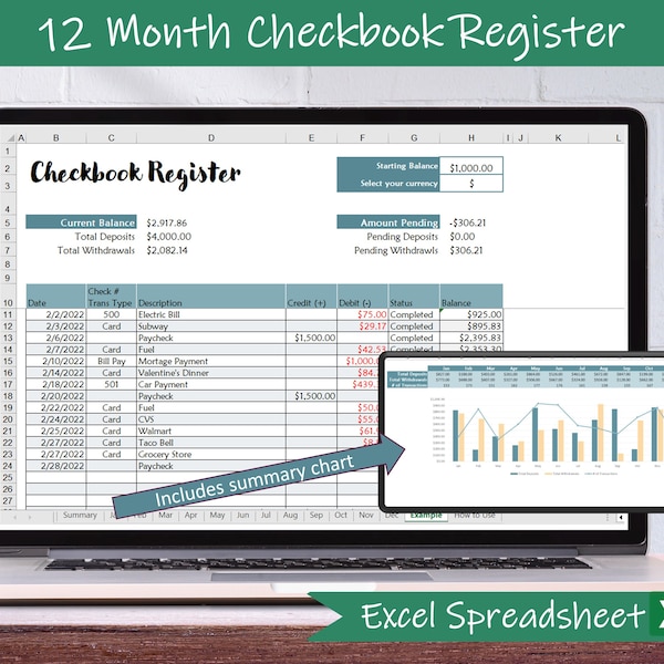 Checkbook Register Template Excel - Etsy