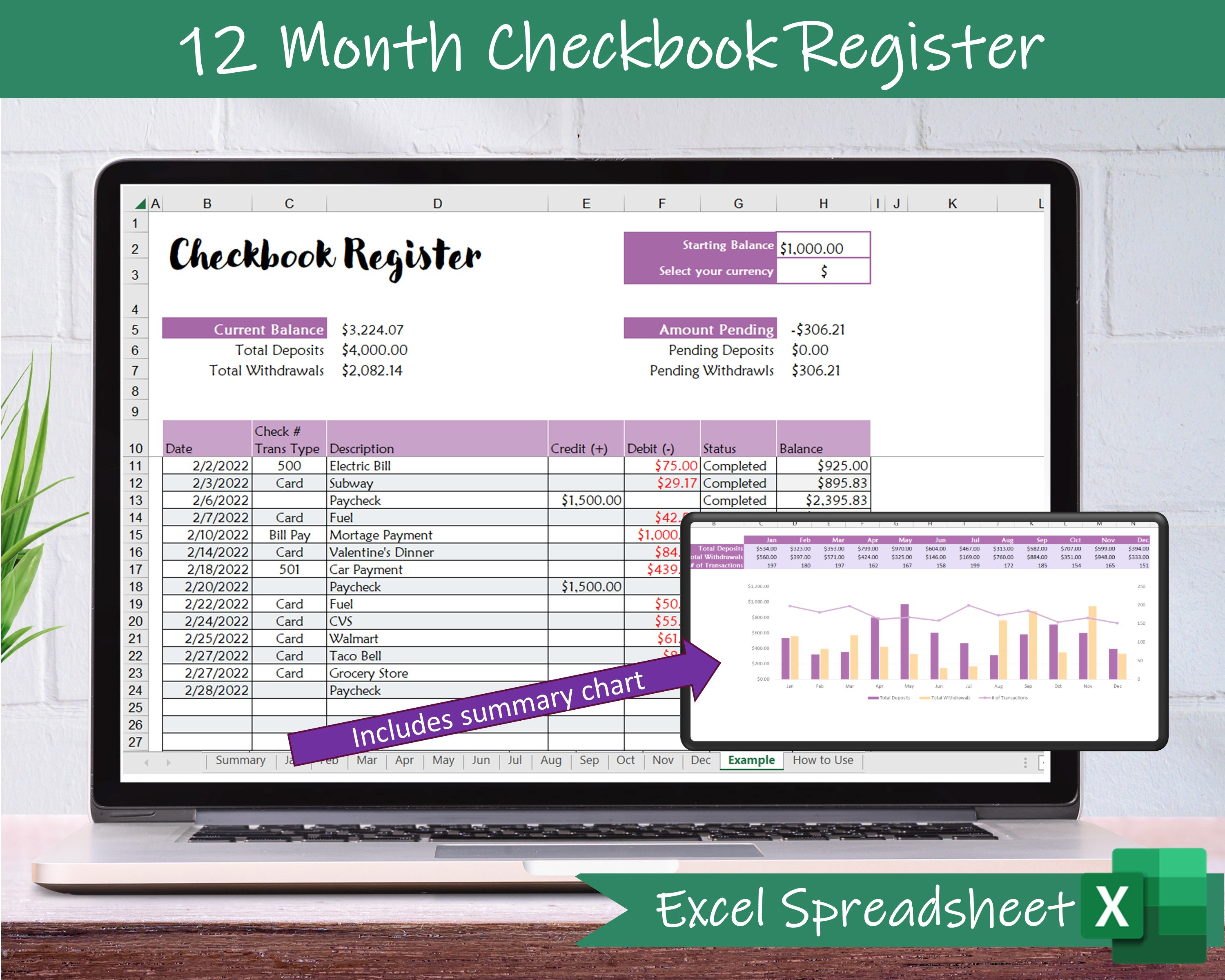 Digital Checkbook Register - MS Excel | Checkbook Template - Etsy