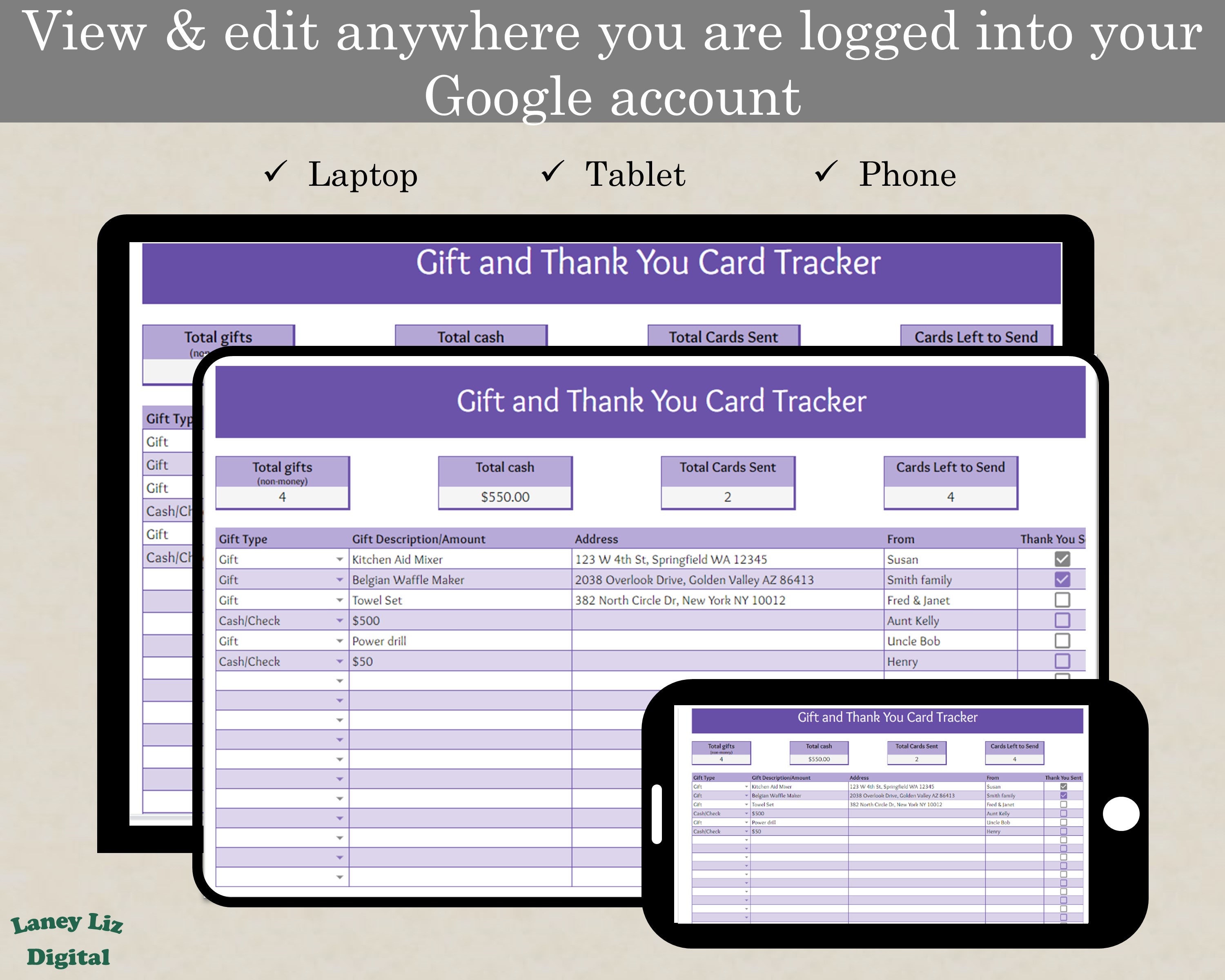 Gift and Thank You Card Tracker, Wedding Gift List, Baby Shower Present ...