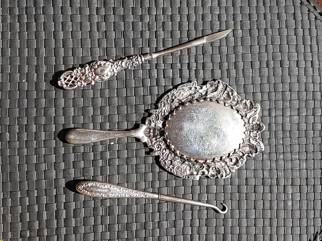 Stirling Silver Miniature Mirror; Button Tool - Etsy