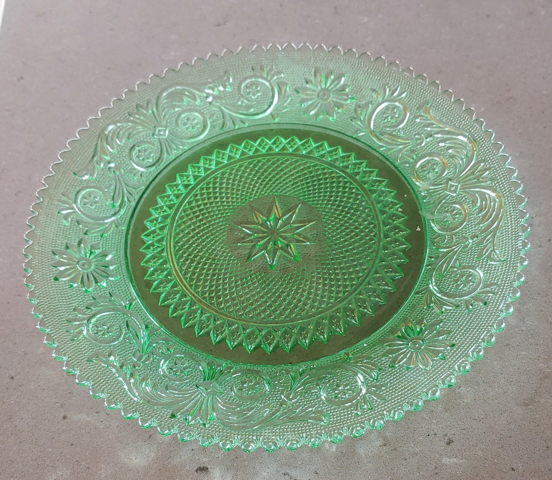 Green Depression Glass Plates. - Etsy