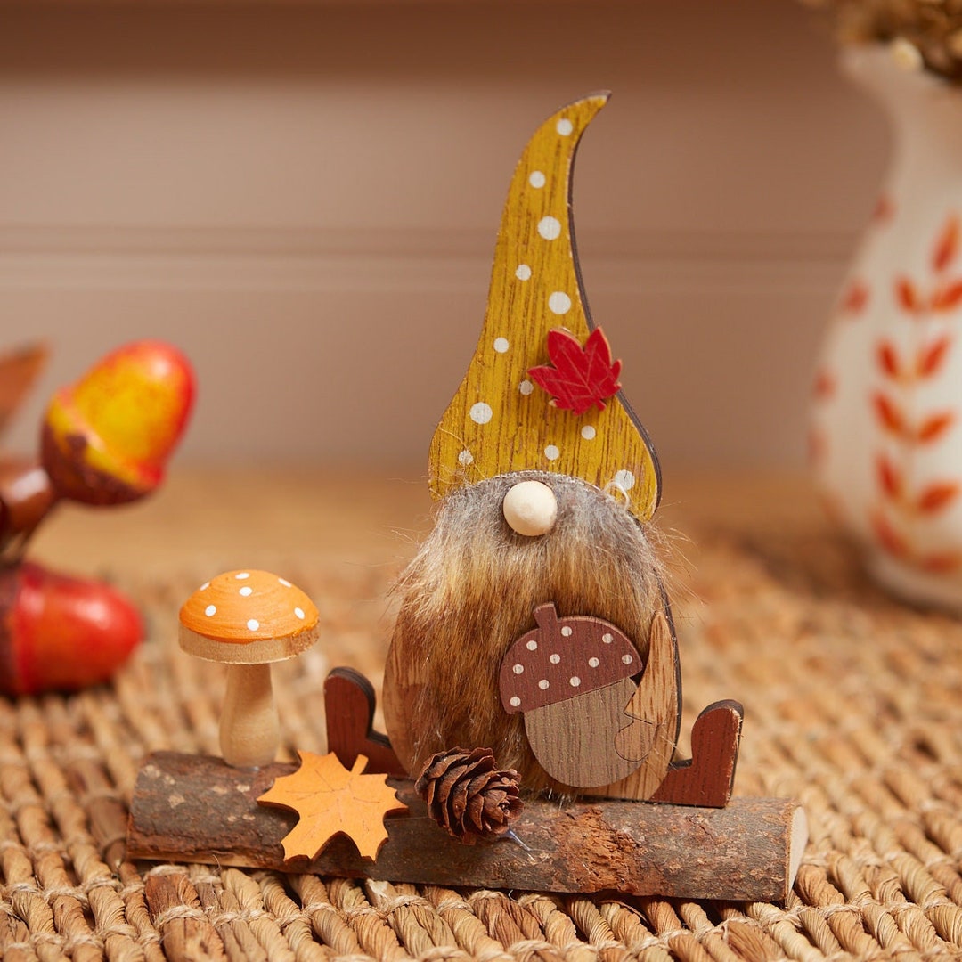 Wooden Gonk on Log Autumn Decoration - Etsy UK
