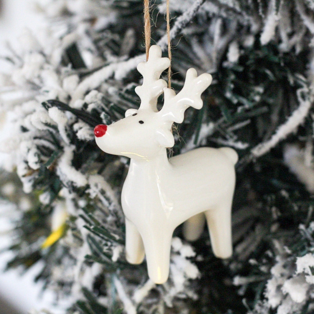 Ceramic Reindeer Christmas Tree Ornament - Etsy UK