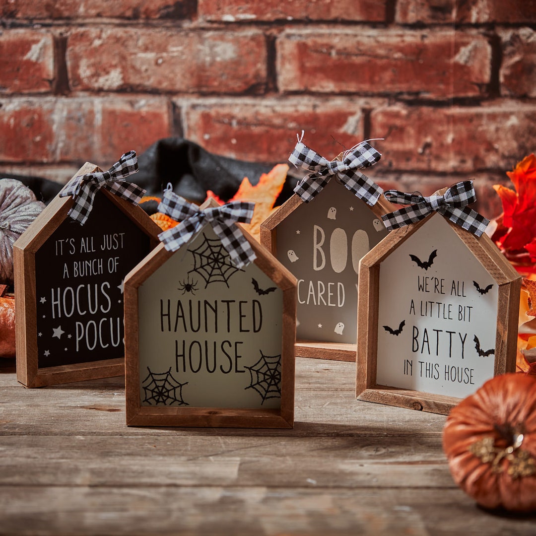 Wooden Framed Spooky House Plaques | Halloween Home Décor | Various ...