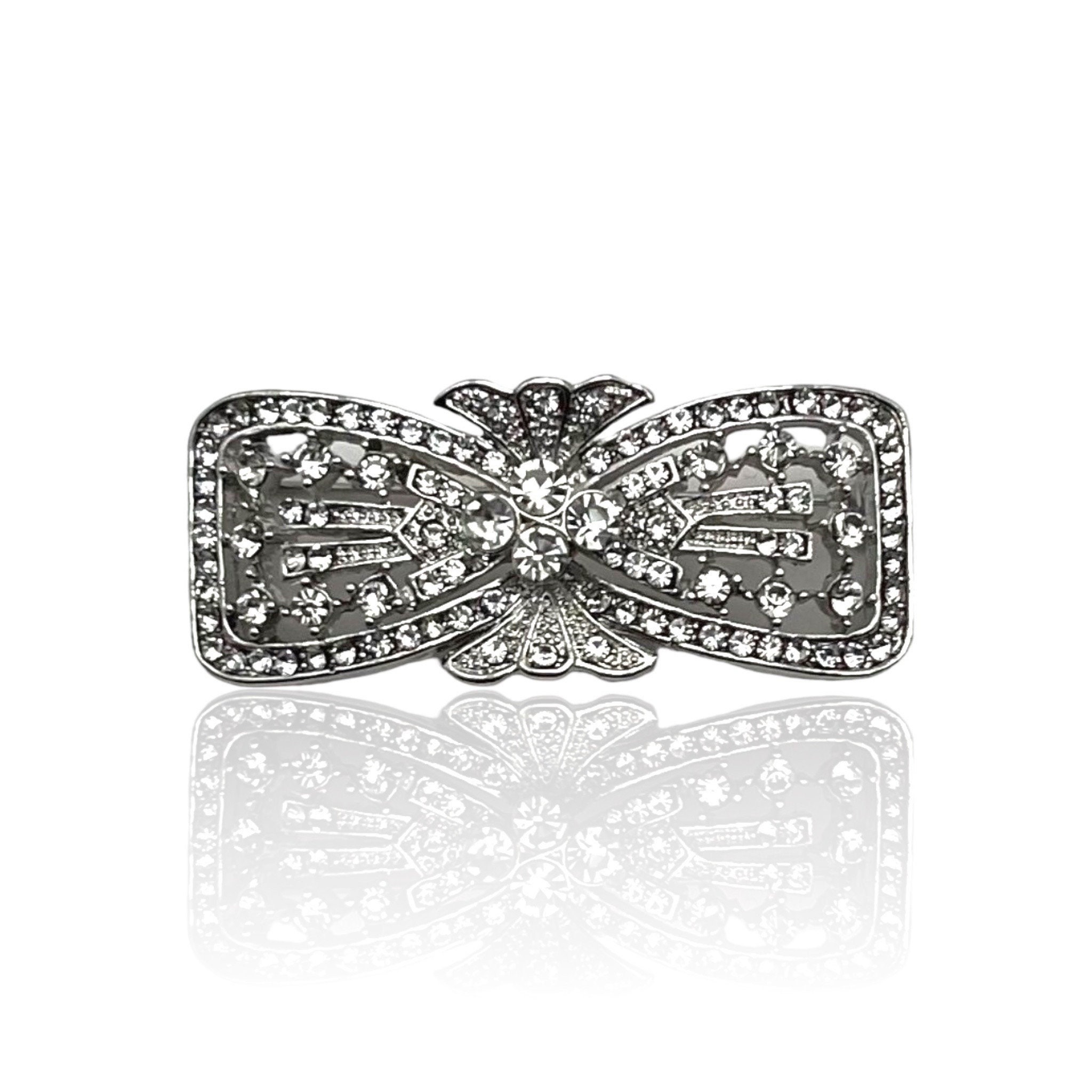 Art Deco Long Brooch, Long Sparkling Silver Vintage Design Pin, Unique ...