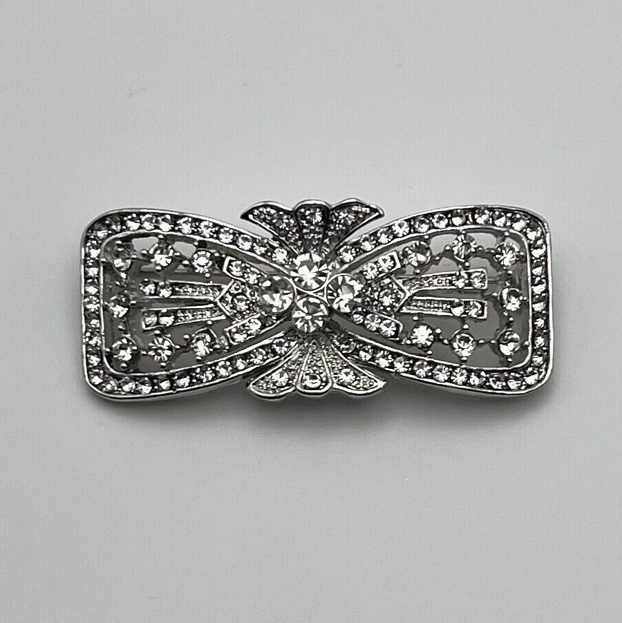 Art Deco Long Brooch, Long Sparkling Silver Vintage Design Pin, Unique ...