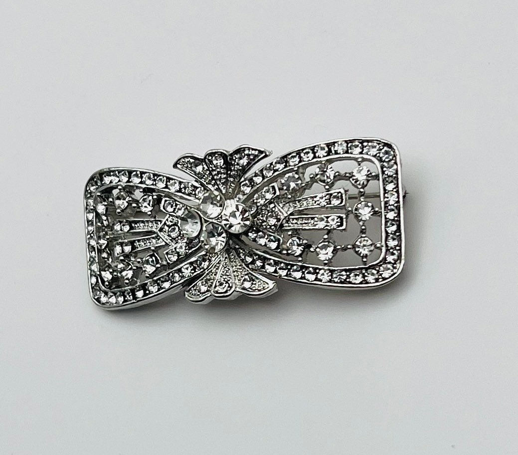 Art Deco Long Brooch Long Sparkling Silver Vintage Design - Etsy