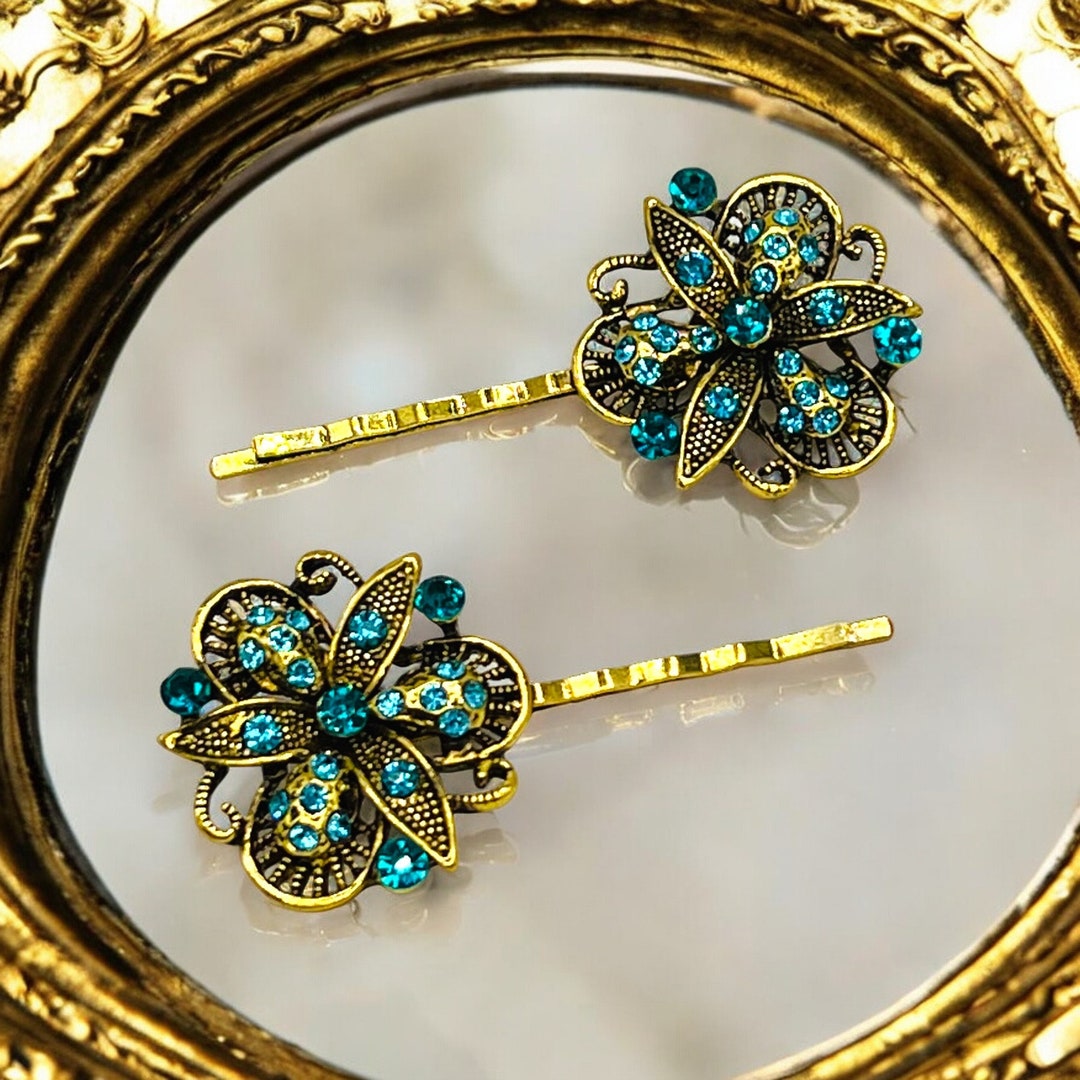 Floral Vintage Hair Pin Set Gift for Her Bride Blue Hair Accessory - Etsy