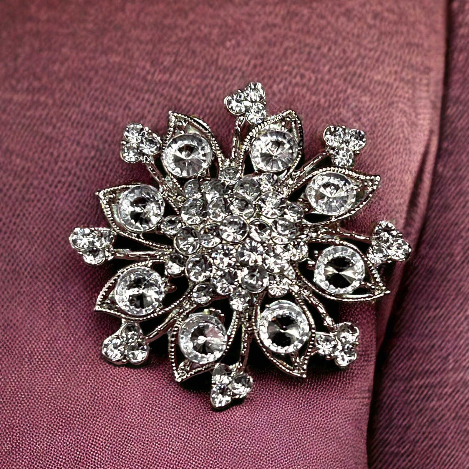 Floral Brooch Pin Statement Jewelry Gift for Her Unique Silver Formal ...