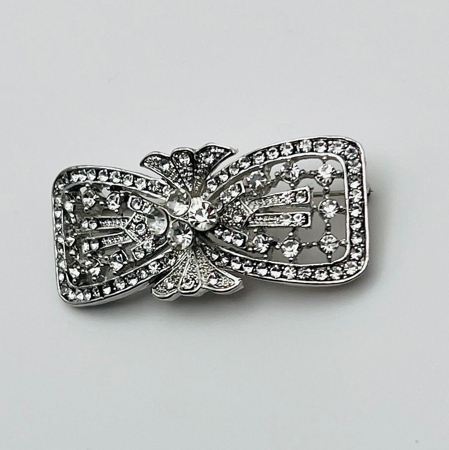 Art Deco Long Brooch, Long Sparkling Silver Vintage Design Pin, Unique ...