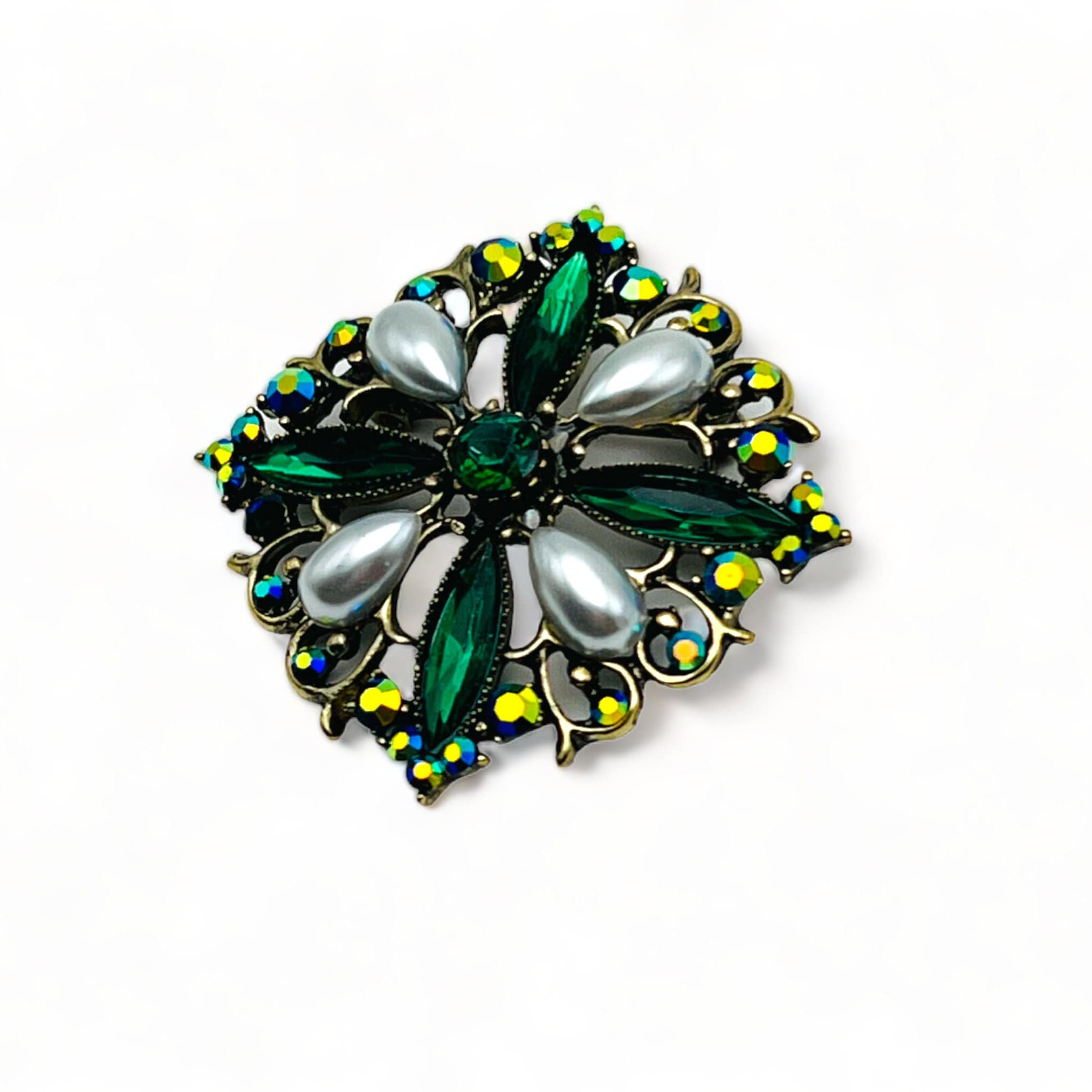 Emerald Pearl Brooch Pin Elegant Green Rhinestone Jewelry - Etsy