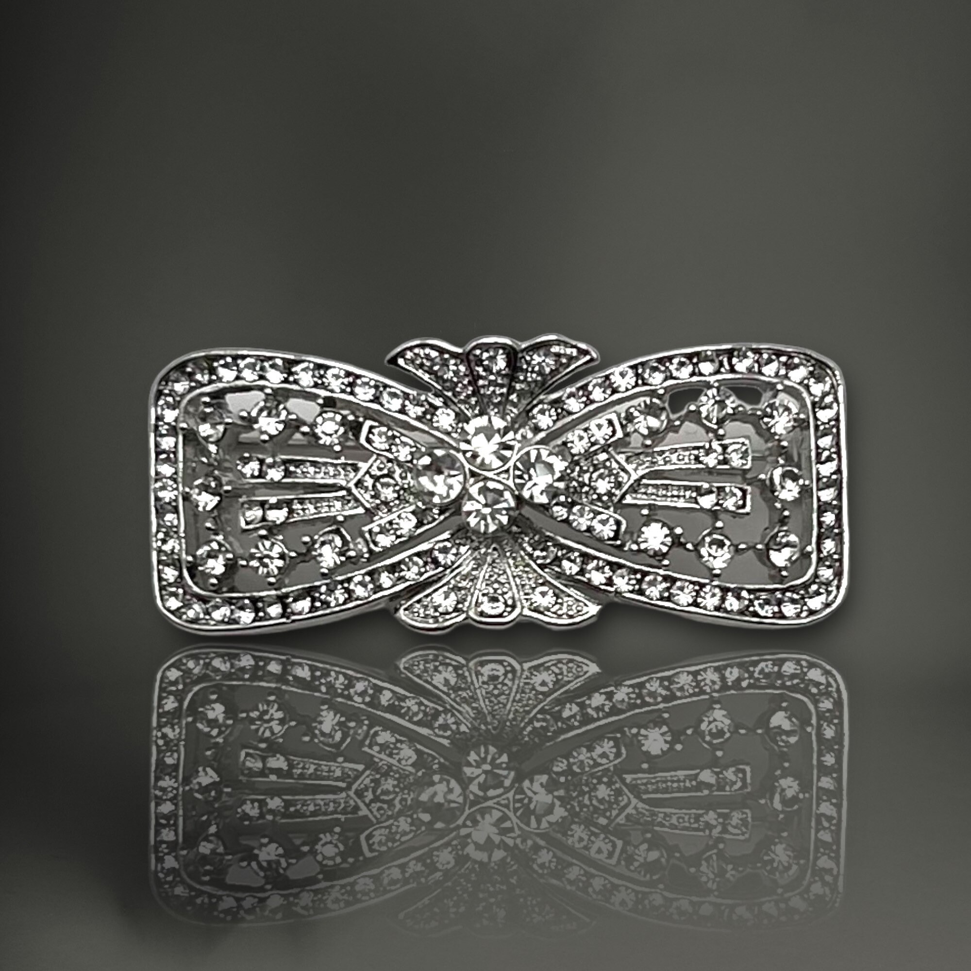 Art Deco Long Brooch, Long Sparkling Silver Vintage Design Pin, Unique ...